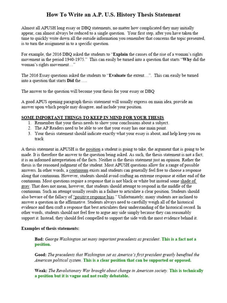 Crafting AP U.S. History Thesis Statements | PDF | Essays | Democracy