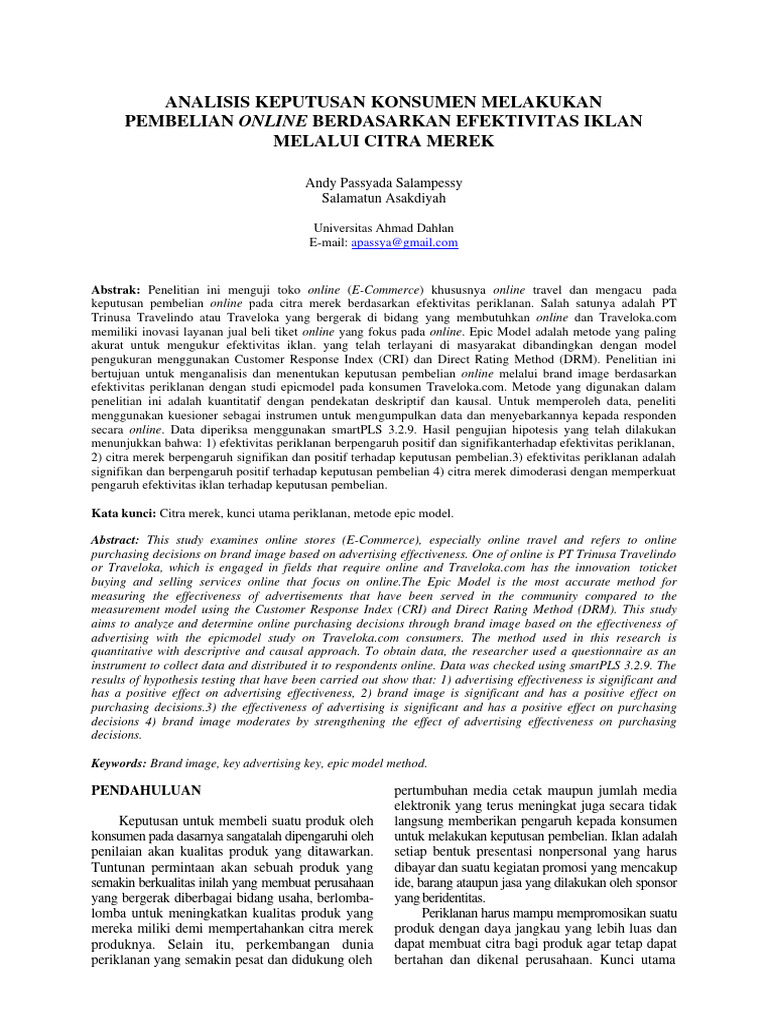 Analisis Keputusan Konsumen Melakukan Pembelian Online Berdasarkan Efektivitas Iklan Melalui ...