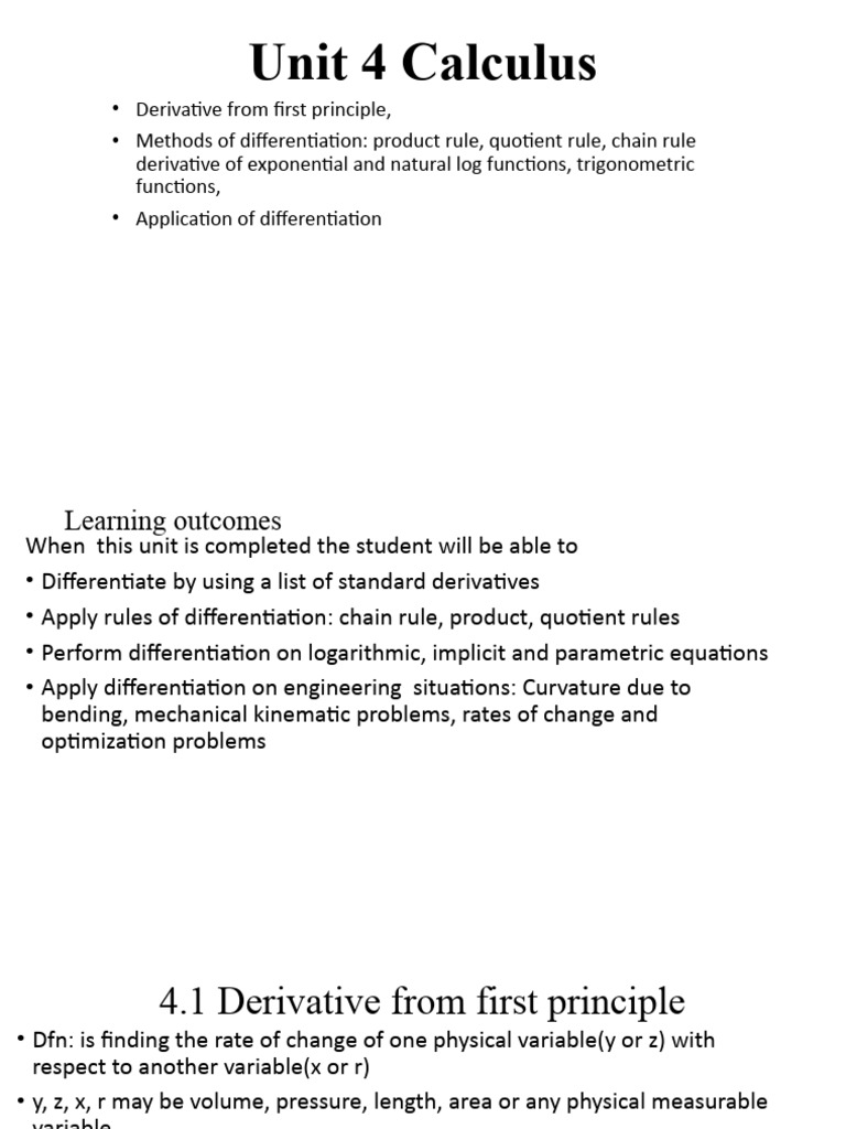 Unit 4 Differentition and Calculus | PDF | Derivative | Function (Mathematics)