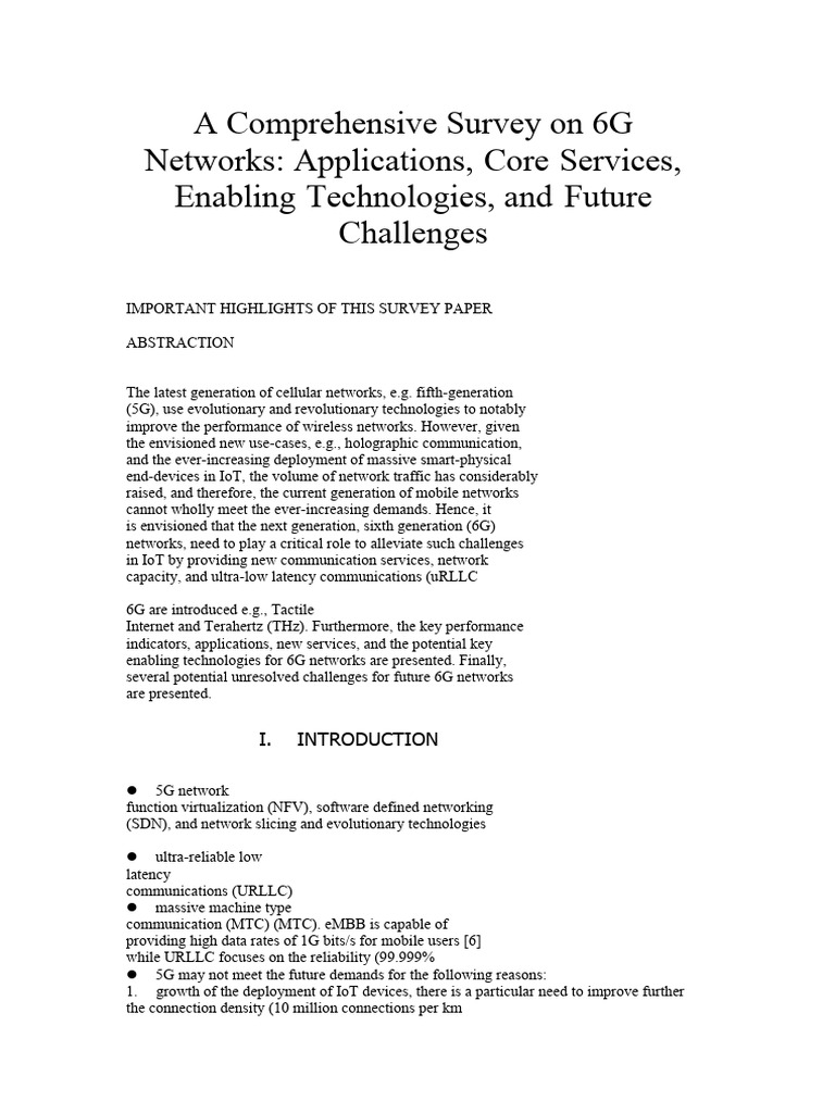 A Comprehensive Survey On 6G Networks | PDF | Internet Of Things | Computer Network