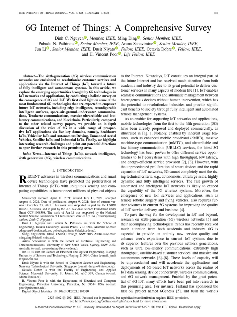 6G Internet of Things A Comprehensive Survey | PDF | Internet Of Things ...
