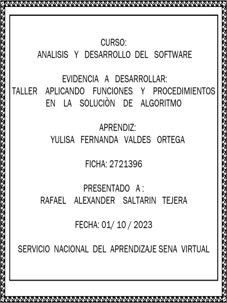 Taller Aplicando Funciones y Procedimientos en La Solución de ...