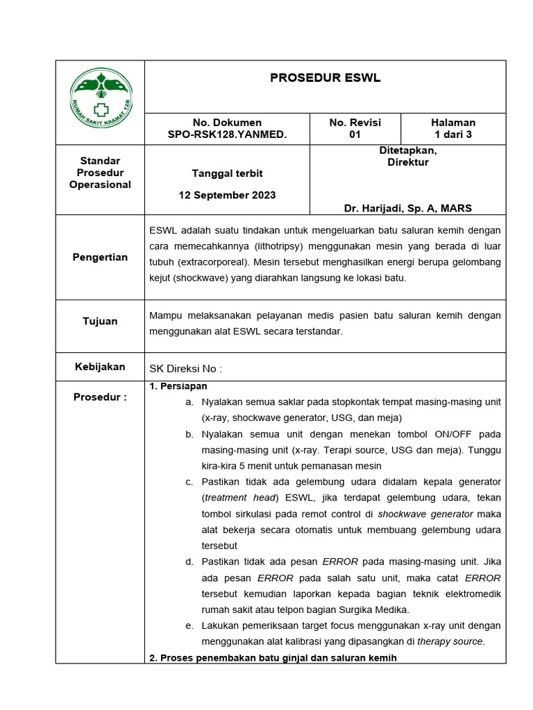 Prosedur ESWL untuk Medis | PDF | Teknologi & Rekayasa