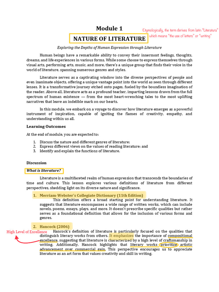Module 1 Nature of Literature | PDF | Poetry | Narrative
