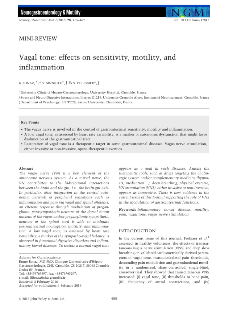 Vagal Tone Effects On Sensitivity, Motility, and Inflammation | PDF ...