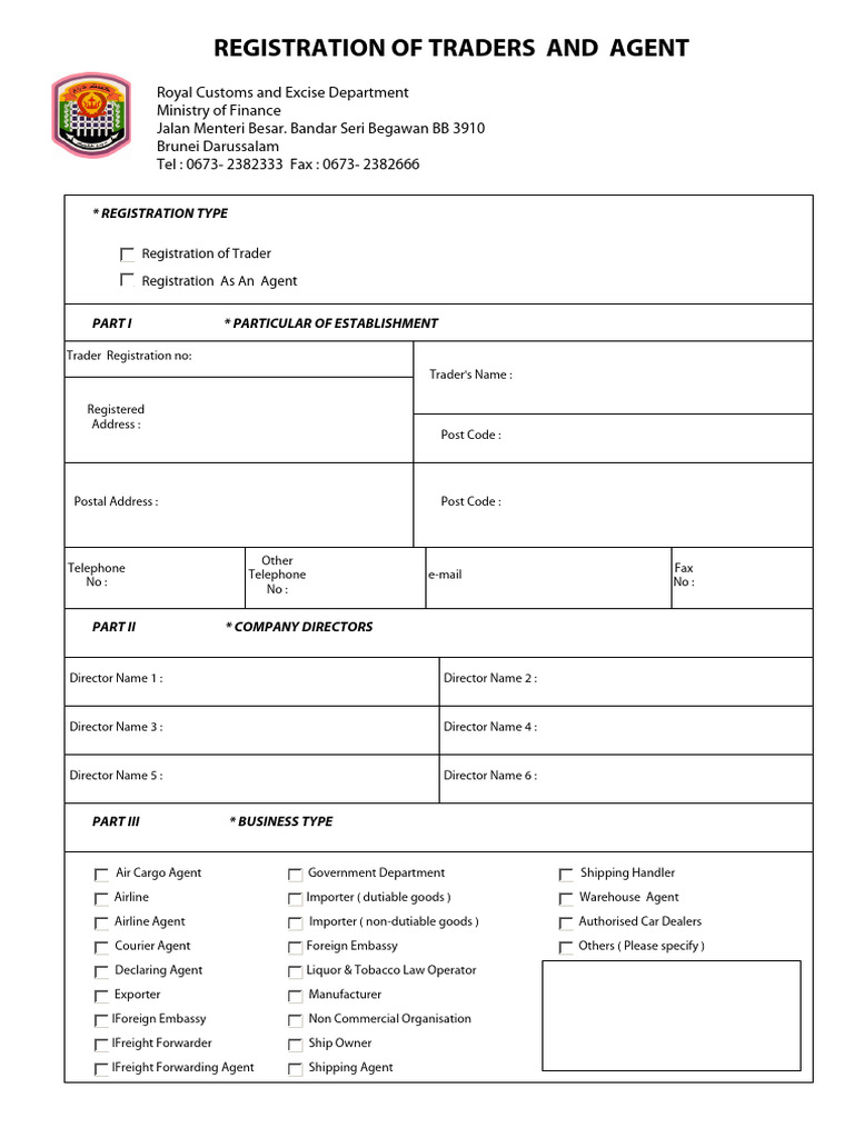 Trader and Agent Registration Form | PDF | Service Industries | Business