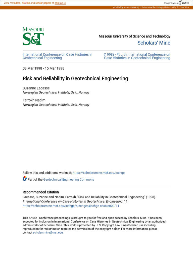 Risk and Reliability in Geotechnical Engineering Risk and Reliability in Geotechnical ...