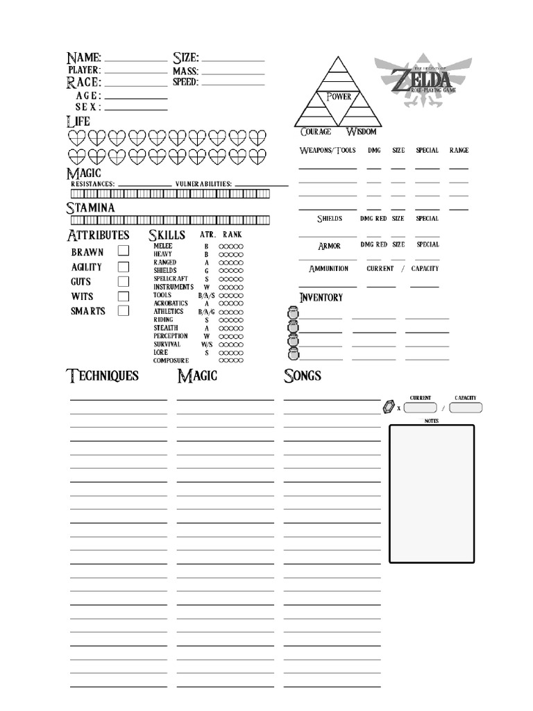 LoZ Charactersheet | PDF