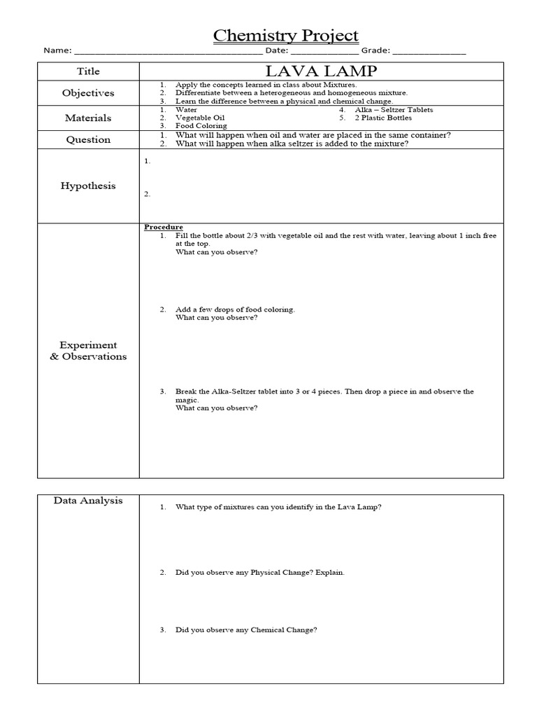 Chemistry Project Lava Lamp | PDF
