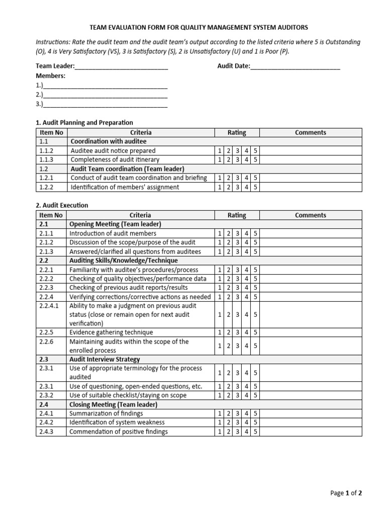 Evaluation Form For Auditors | Download Free PDF | Audit | Auditor's Report