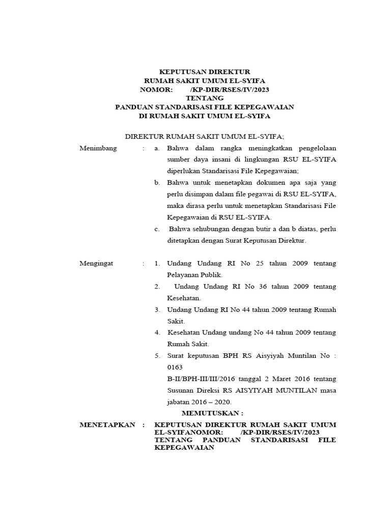 SK Panduan Standarisasi File Kepegawaian | PDF | Sains & Matematika