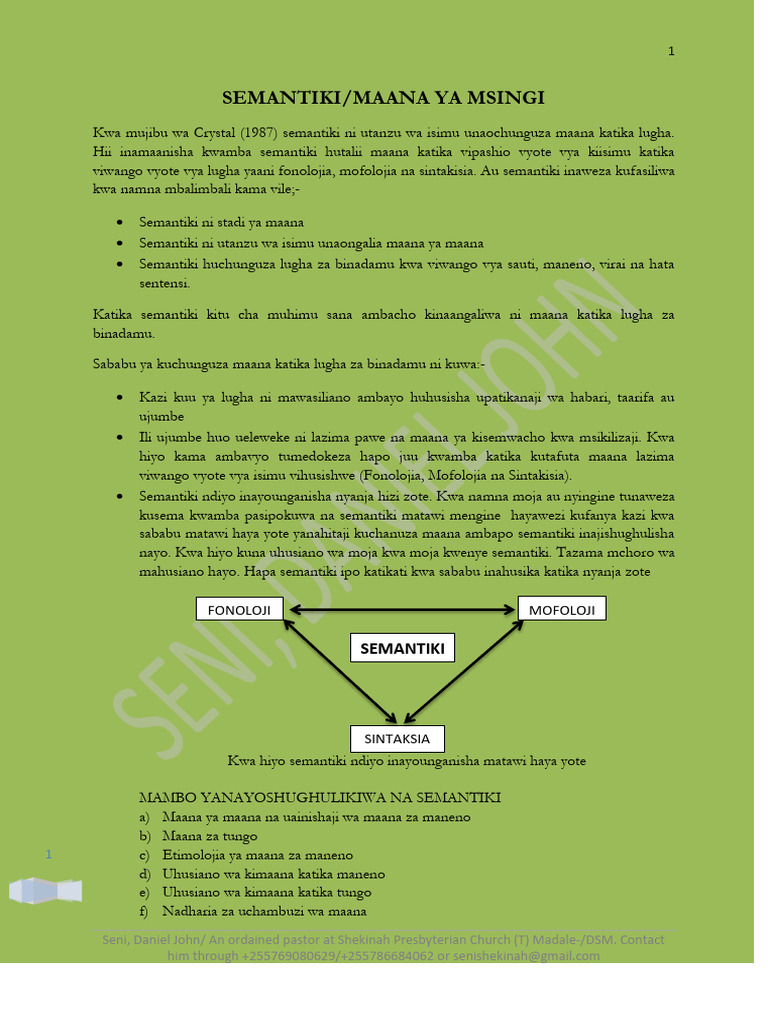 Ki 311 Semantiki Na Pragmatiki Ya Kiswah | PDF
