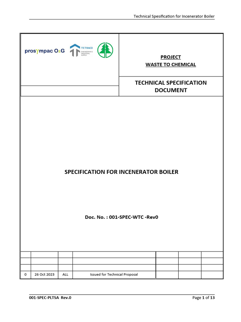 Technical Spec Boiler | PDF | Incineration | Boiler