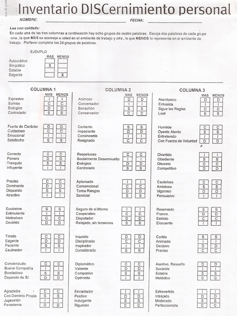 Hoja de Respuestas Disc | PDF