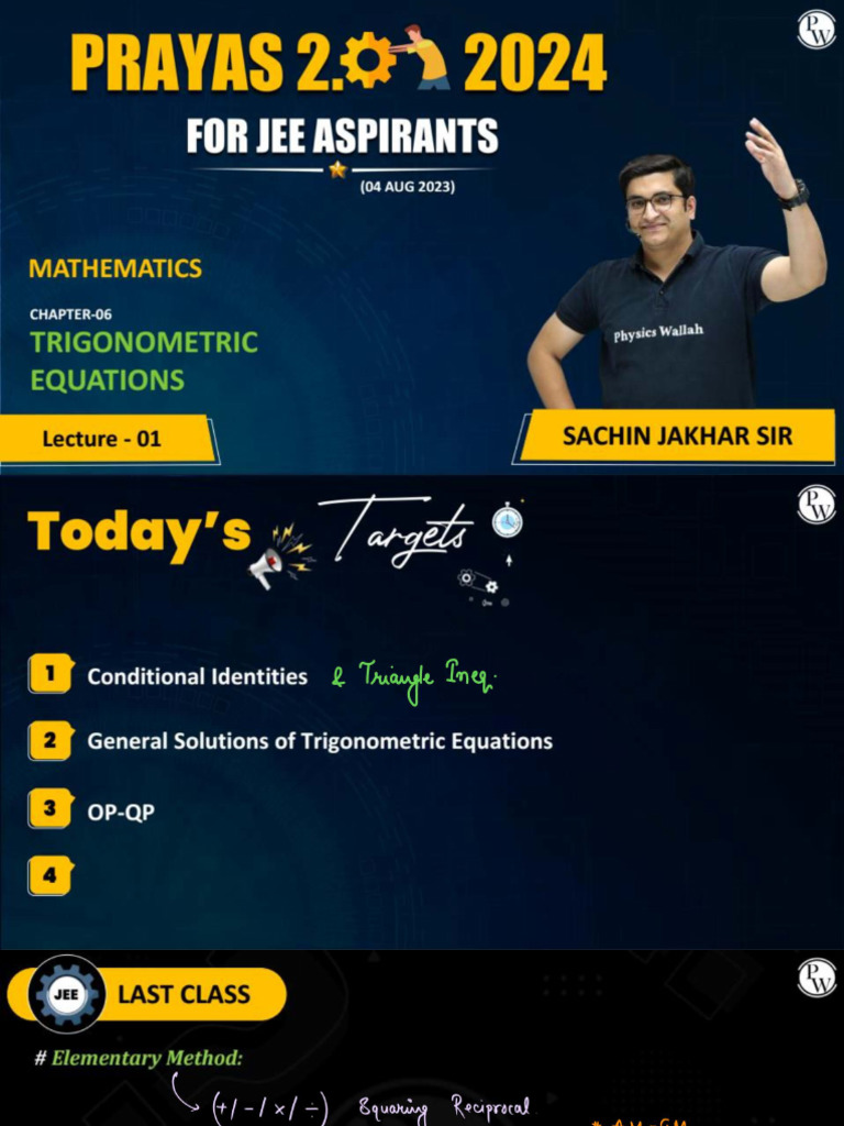 Trigonometric Equations 01 - Class Notes - Prayas JEE 2.0 2024 | PDF Trigonometric Equations 01 - Class Notes - Prayas JEE 2.0 2024 | PDF