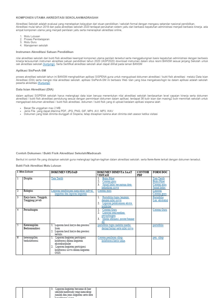 Komponen Utama Akreditasi Sekolah | PDF