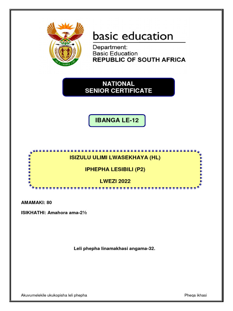 IsiZulu HL P2 Nov 2022 | PDF | Languages Of Africa IsiZulu HL P2 Nov 2022 | PDF | Languages Of Africa