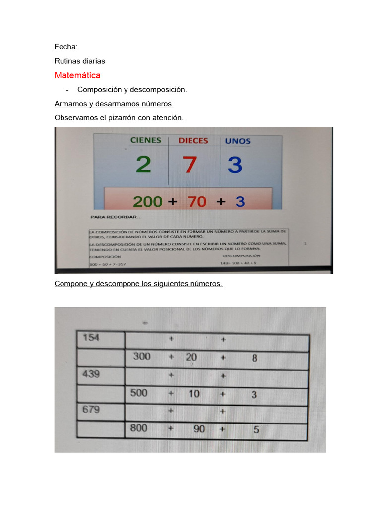 Planificación de Matematicas COMPOSICION Y DESCOMPOSICION | PDF