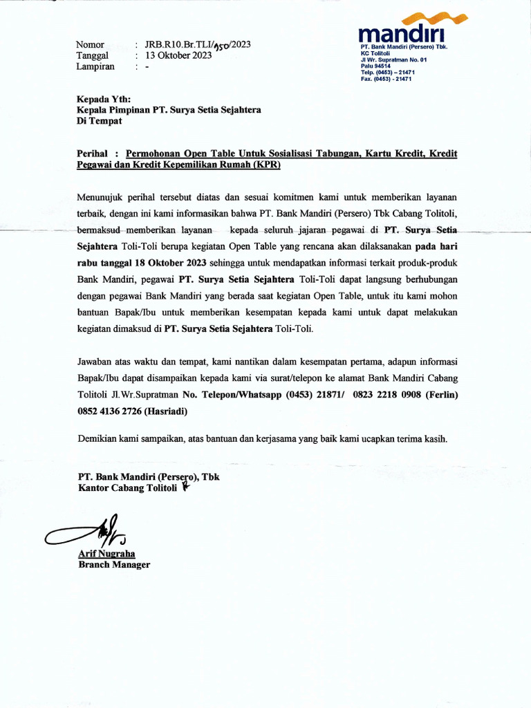 Surat Tugas Bank Mandiri - 0001 | PDF