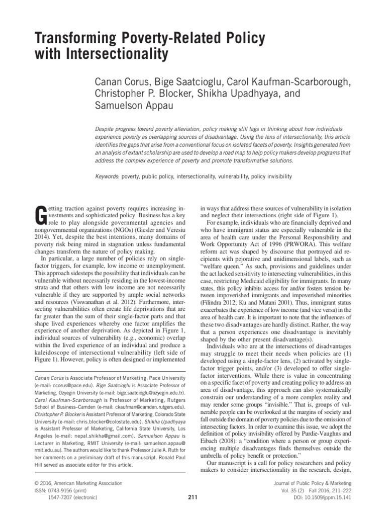 Transforming Poverty Related Policy With Intersectionality | PDF | Intersectionality | Poverty