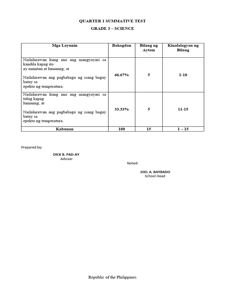 Q1 ST 2 GR.3 Science With Tos | PDF