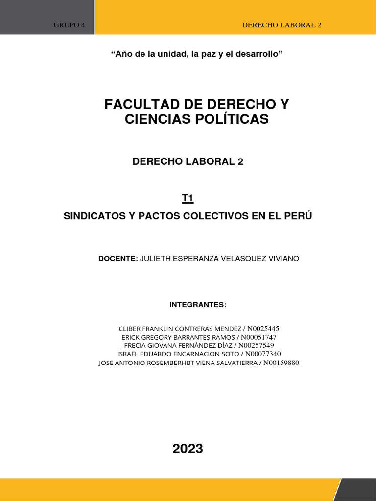 T1 Laboral 2 - Grupo 4 | PDF | Sindicato | Derecho laboral
