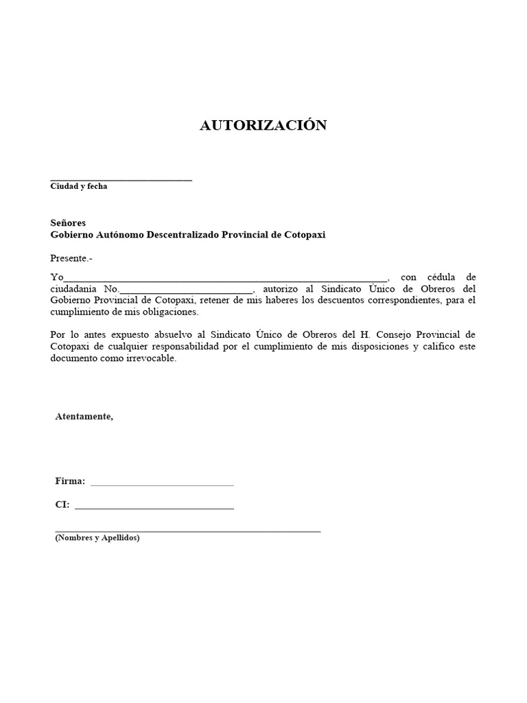 Formato de Autorizacion | PDF