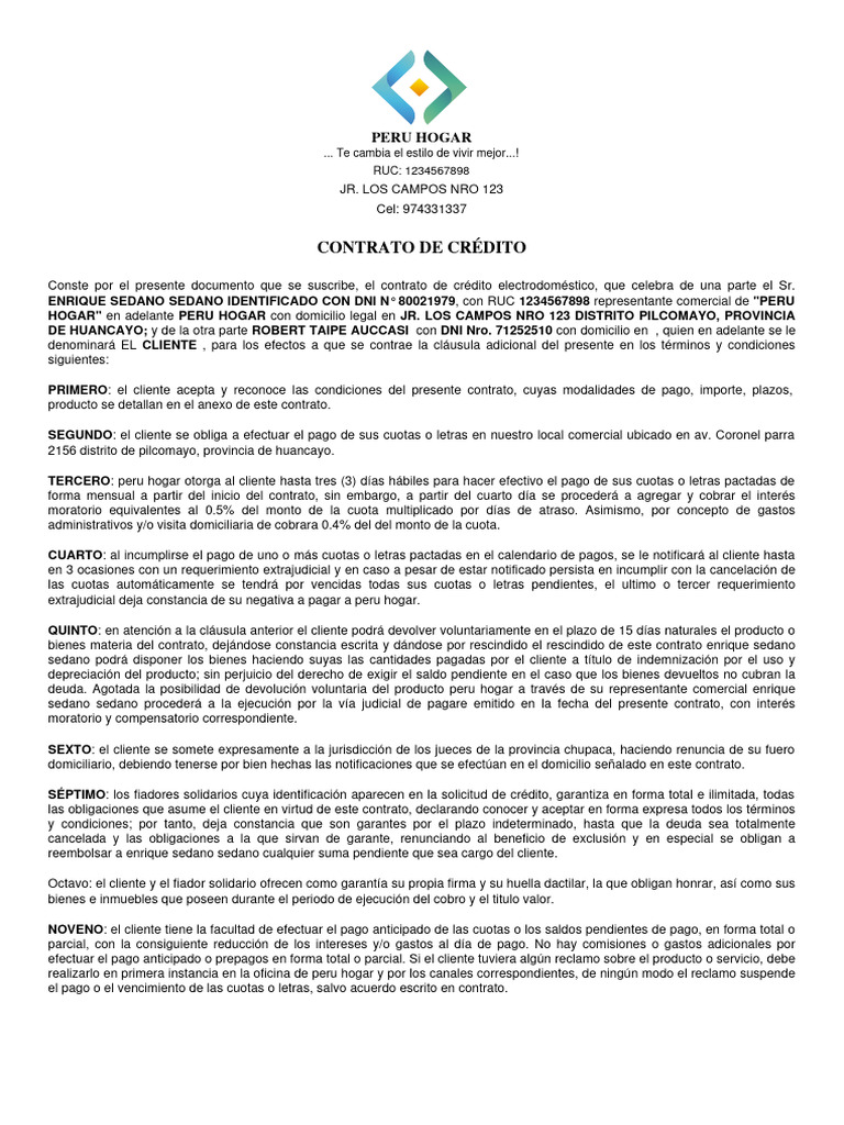 Contrato de Crédito Electrodoméstico | PDF
