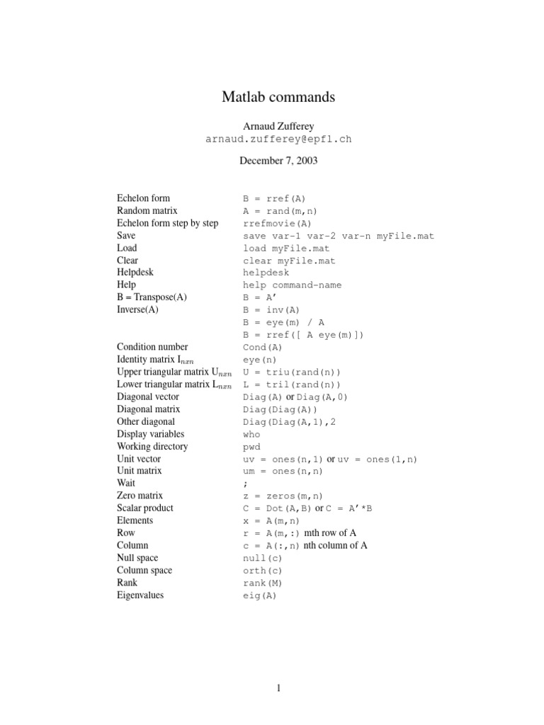 Commands Matlab | PDF