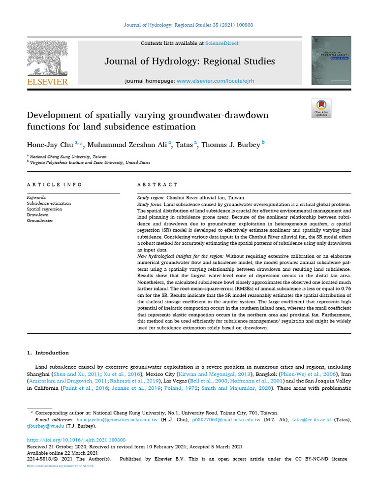 Development of Spatially Varying Groundwater Drawd - 2021 - Journal of ...