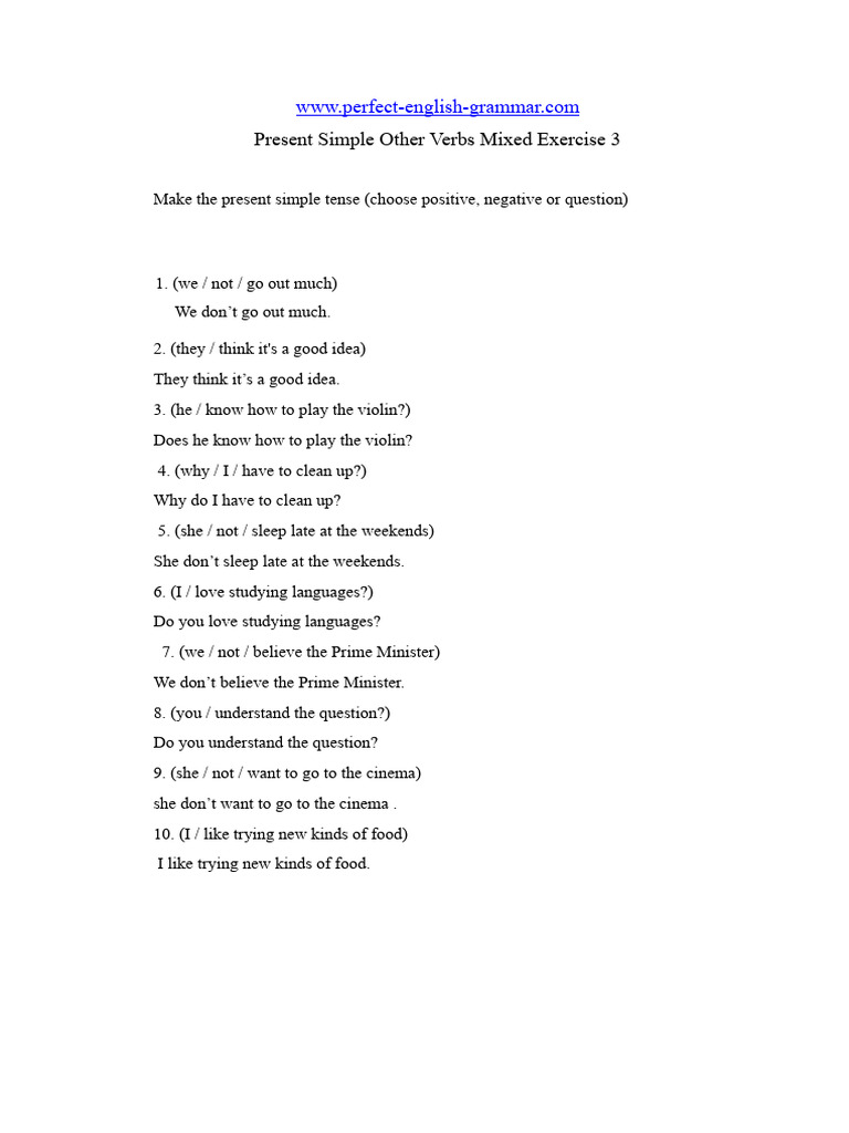 Present Simple Form Mixed Exercise 3 Other Verbs-1-2 | PDF