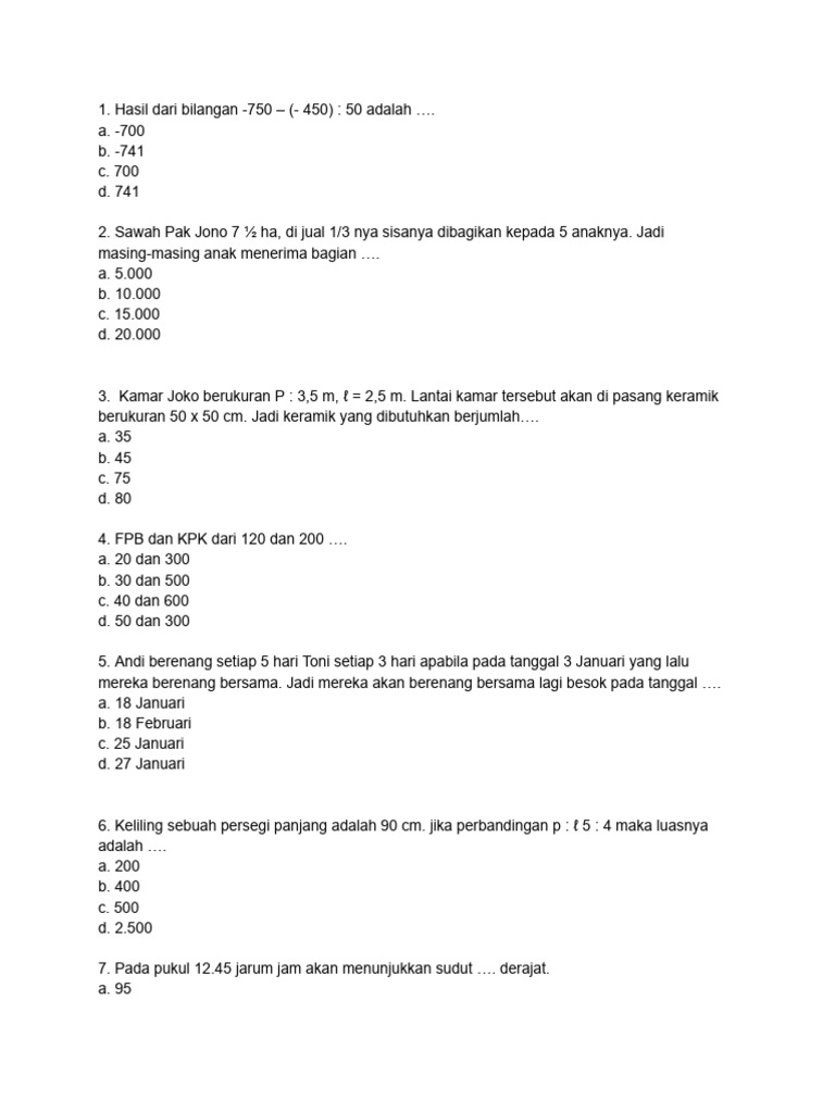 Soal LCC MTK 2 | PDF | Griya & Taman