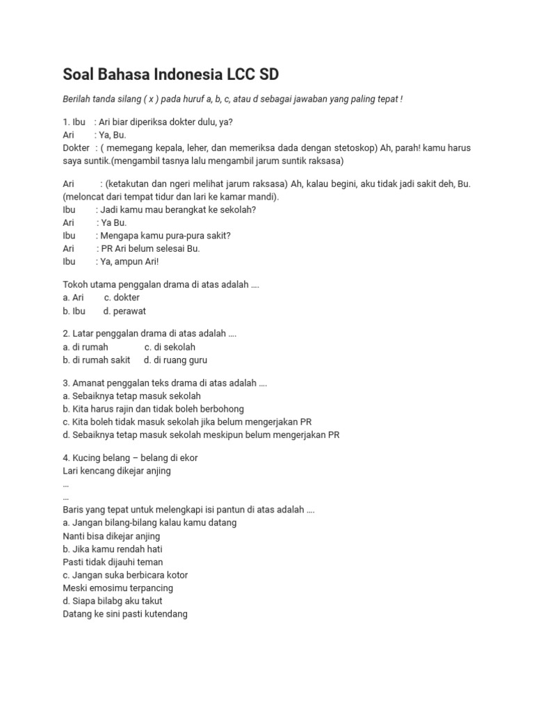Soal Bahasa Indonesia LCC SD | PDF