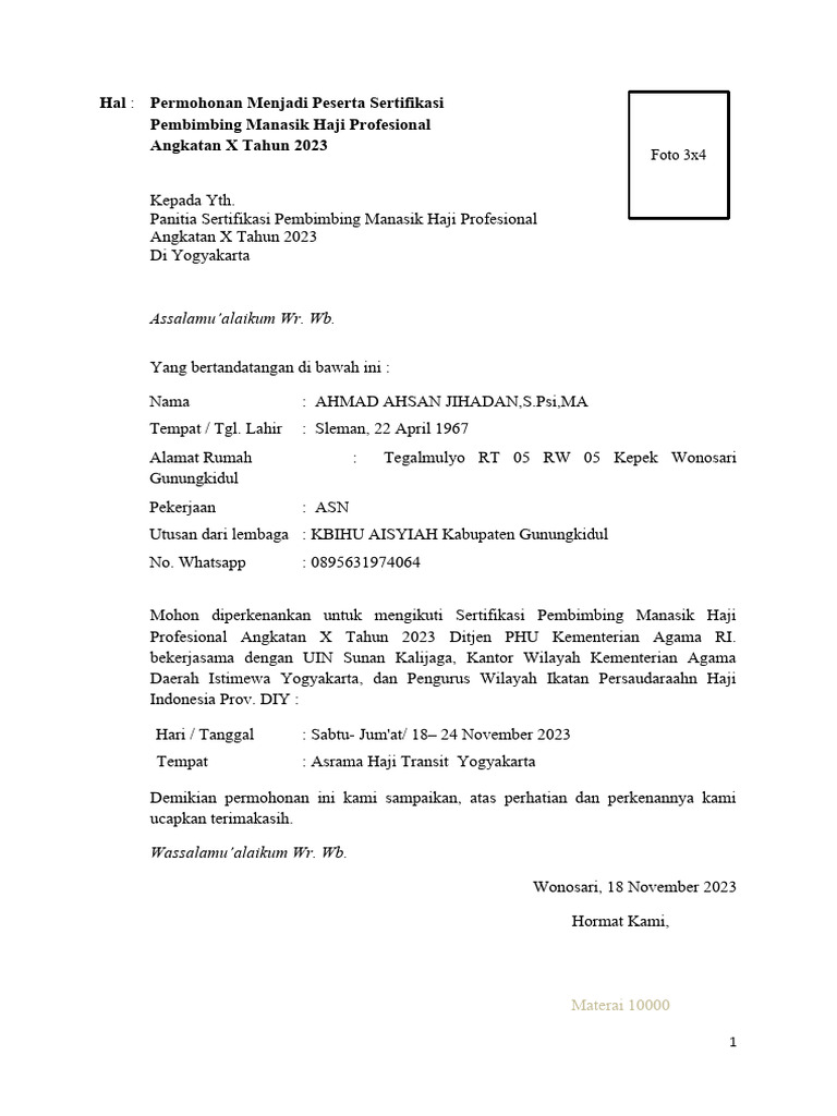 Formulir Sertifikasi Haji 2023 - Ahsan | PDF
