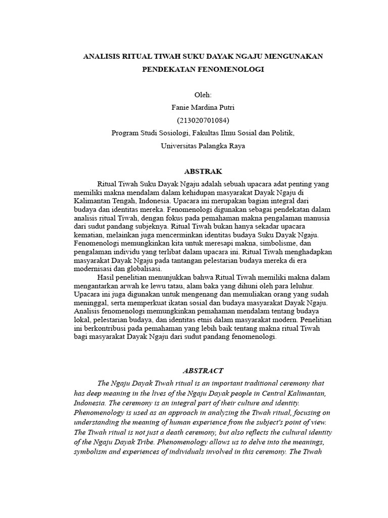 Analisis Ritual Tiwah Suku Dayak Ngaju Mengunakan Pendekatan ...