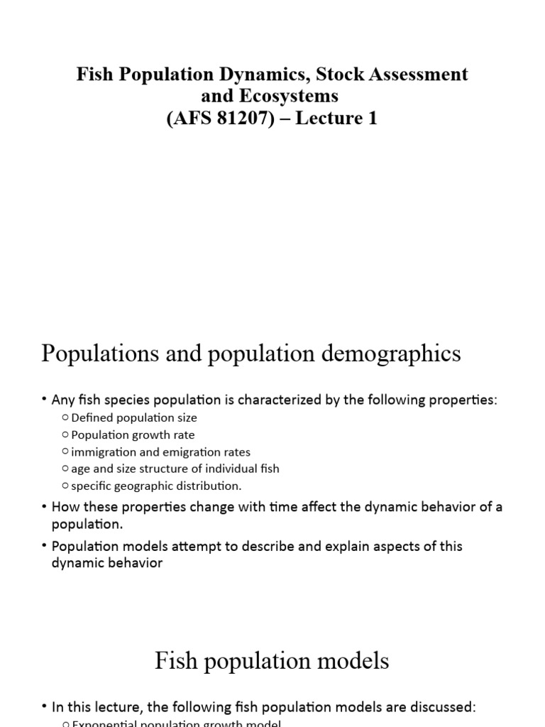 Lecture 1 Fish Population Dynamics Stock Assessment and Ecosystems ...