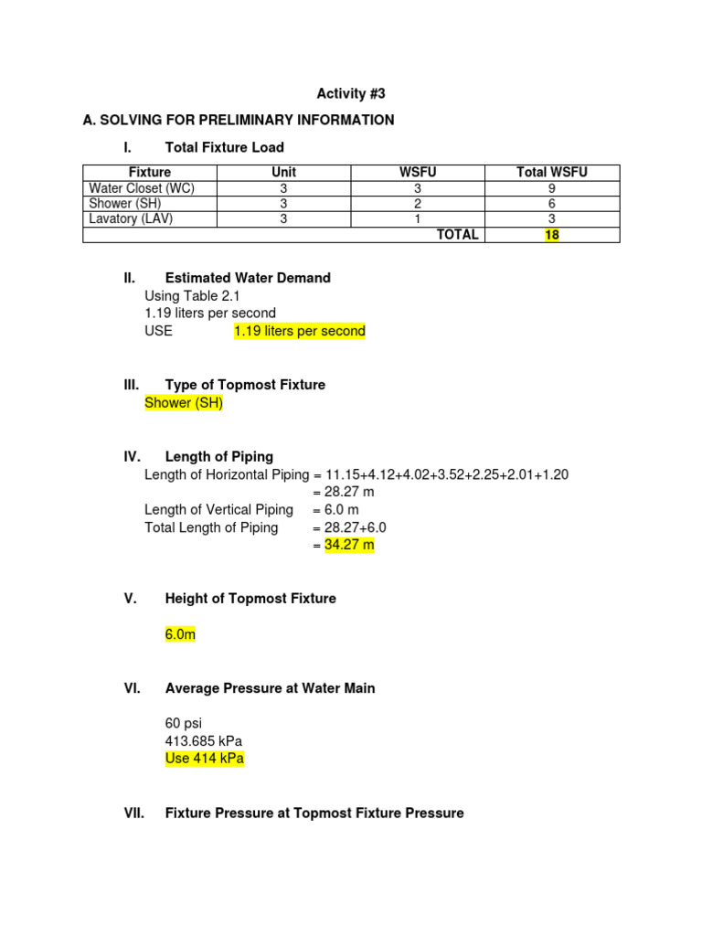 Determining Piping Fixture Sample | PDF | Pressure | Applied And Interdisciplinary Physics