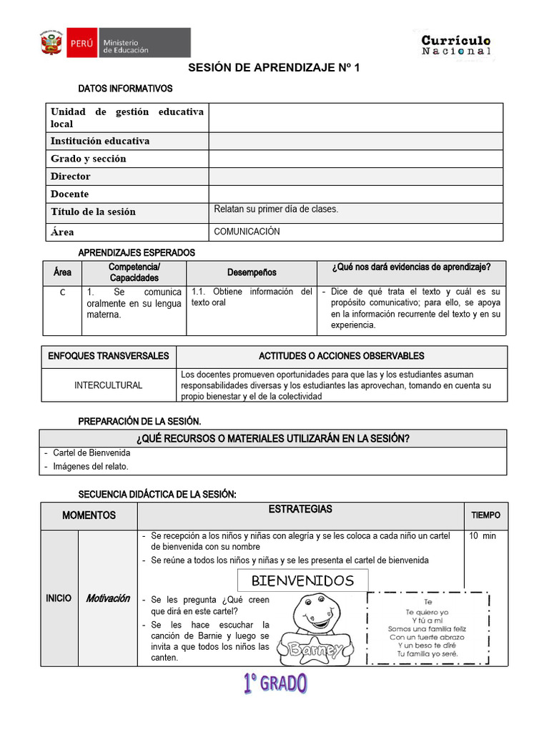 Sesion de Aprendizaje N°1 - C | PDF | Enseñando | Aprendizaje