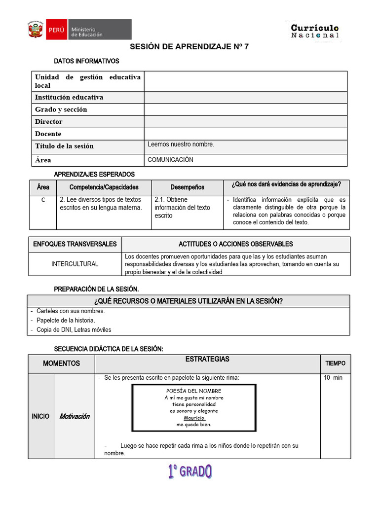 Sesion de Aprendizaje N°7 - C | PDF | Aprendizaje | Enseñando
