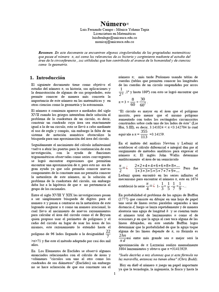 Numero Pi | PDF | Triángulo | Pi