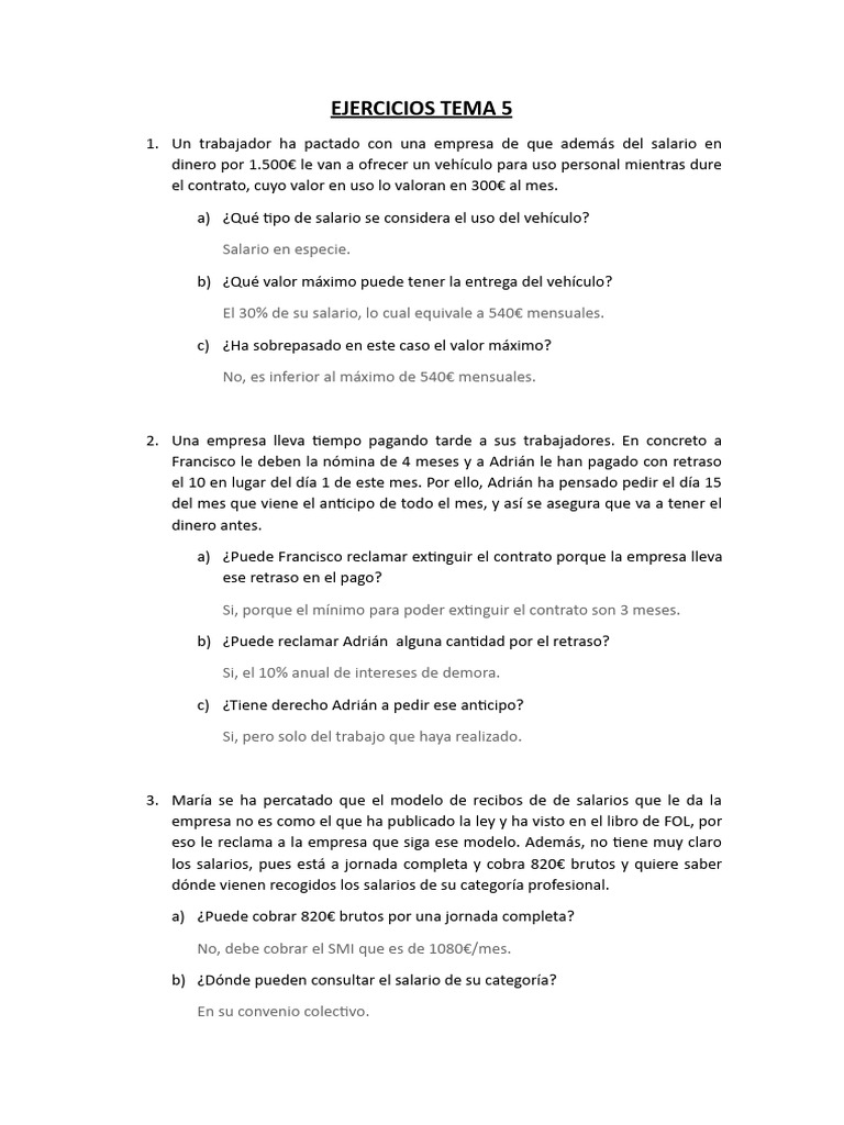 Ejercicios Tema 5 | PDF | Salario | Economias