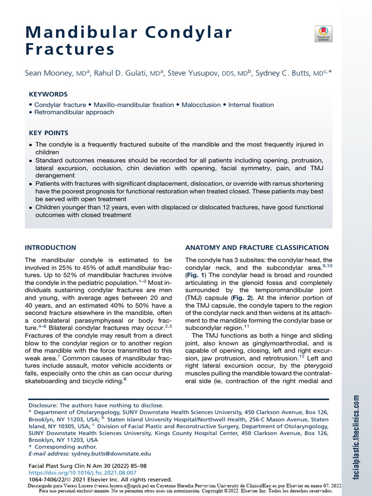 2022 Fracturas Mandibulares de Condilo | PDF | Human Head And Neck ...