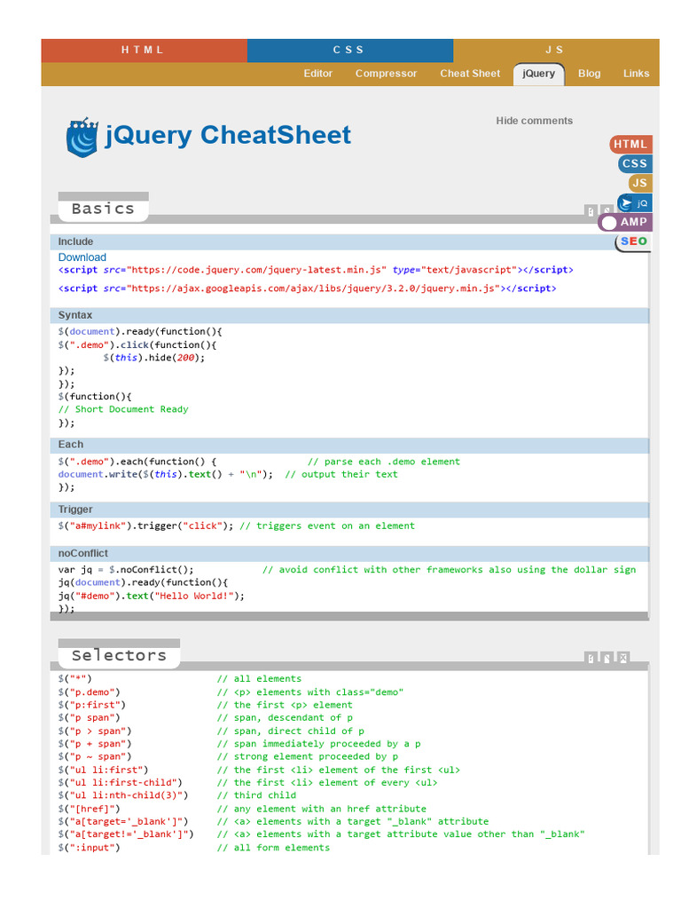 Htmlcheatsheet Com Jquery | PDF | J Query | World Wide Web Consortium