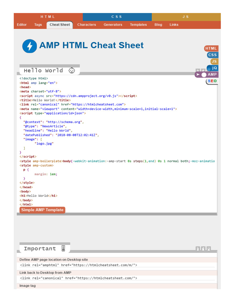 Htmlcheatsheet Com Amp | PDF | Html Element | Internet