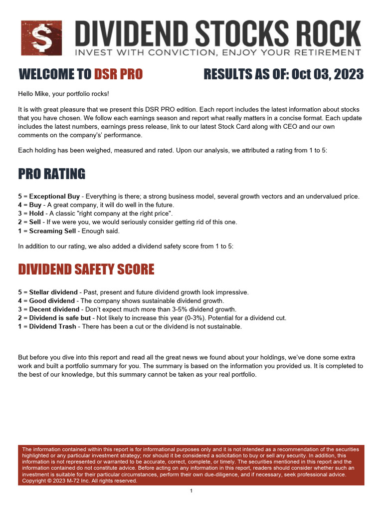 Mike DSR Pro Report 2023 Oct 1 | PDF | Dividend | Market (Economics)
