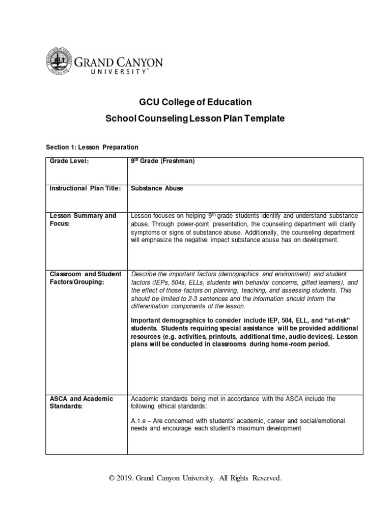 School Lesson Plan On Substance Abuse | PDF | Learning | School Counselor