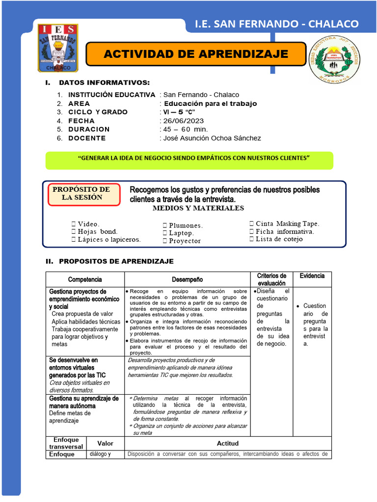Modelo Sesion de Aprendizaje | PDF | Evaluación | Aprendizaje