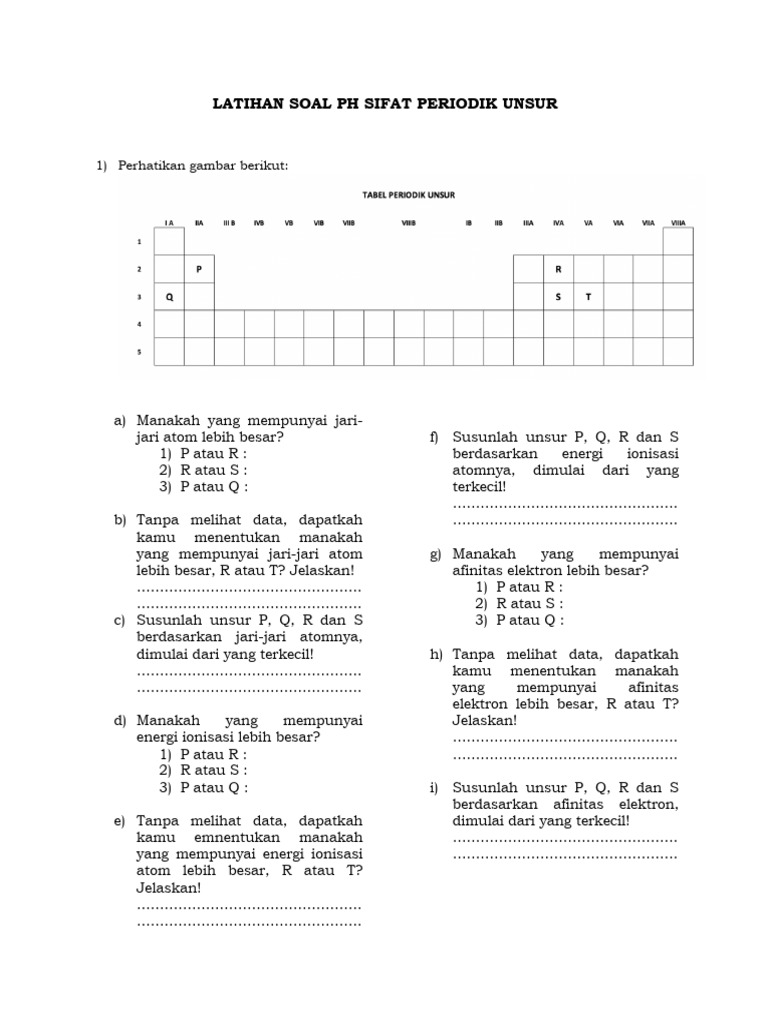 Latihan Soal Sifat Periodik Unsur | PDF