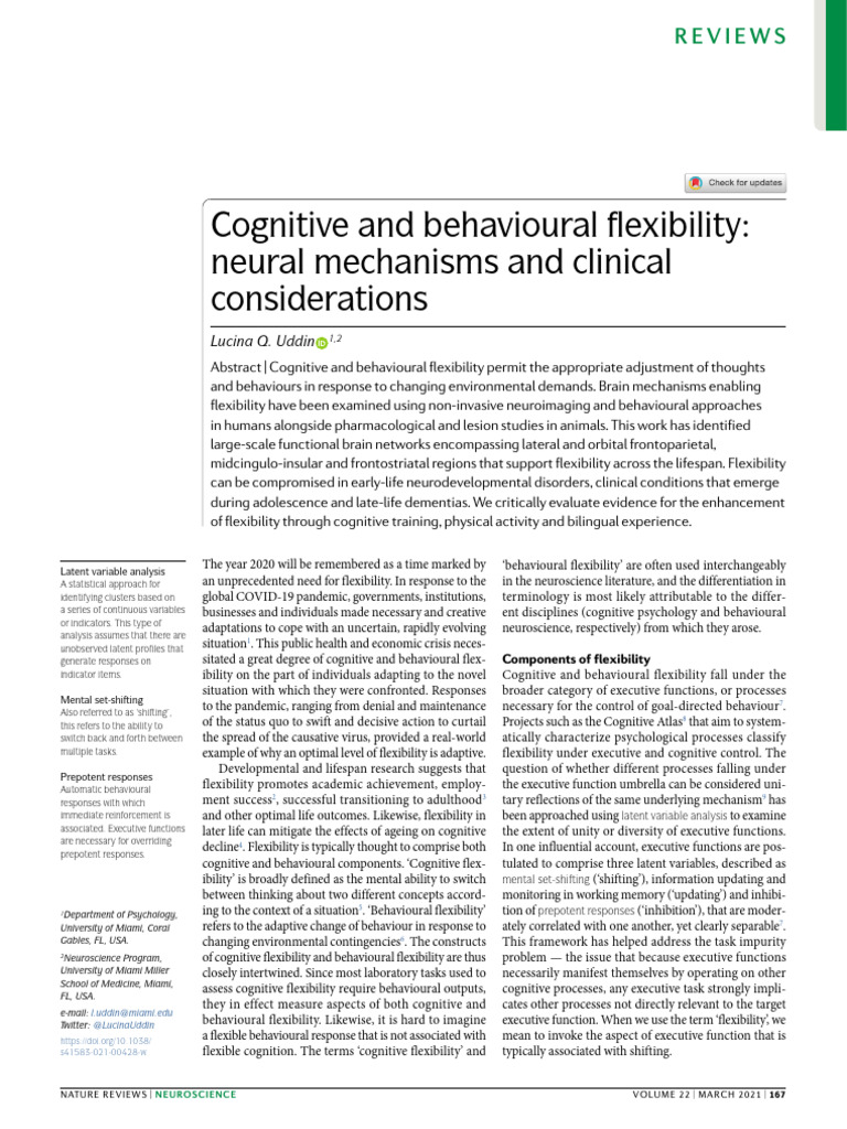 2021 - Uddin - Cognitive and Behavioural Flexibility - Neural ...