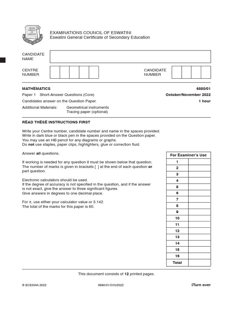 EGCSE Mathematics 2022 Question Paper 1 | PDF | Significant Figures ...